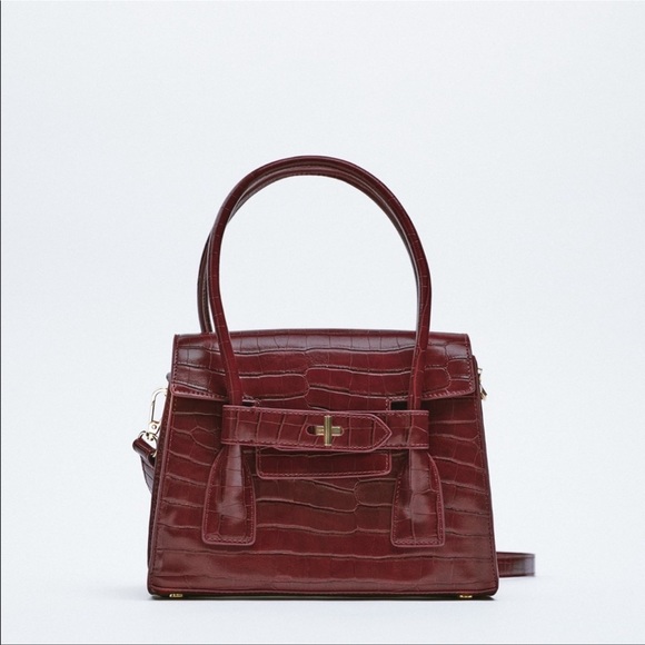 Zara | Bags | Zara Mock Croc Double Strap City Bagcolor Burgundy ...
